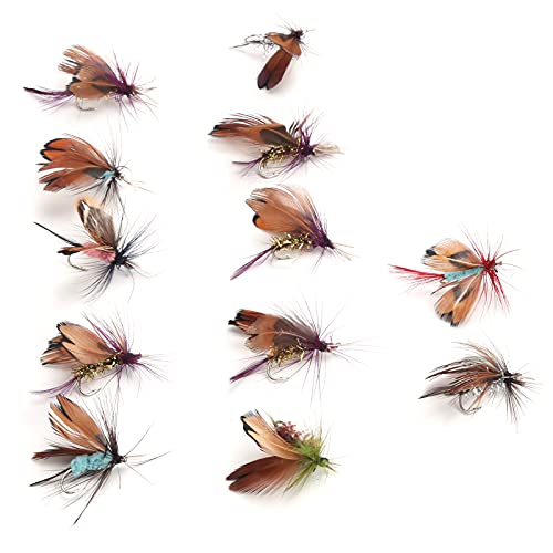 HOLPPO 12 Pcs Fly Fishing Lure,Durable Nylon Fly Lure with Hook,Easy to Carry Exquisite Workmanship Insect Water Surface Flying Bait Fishing Tool