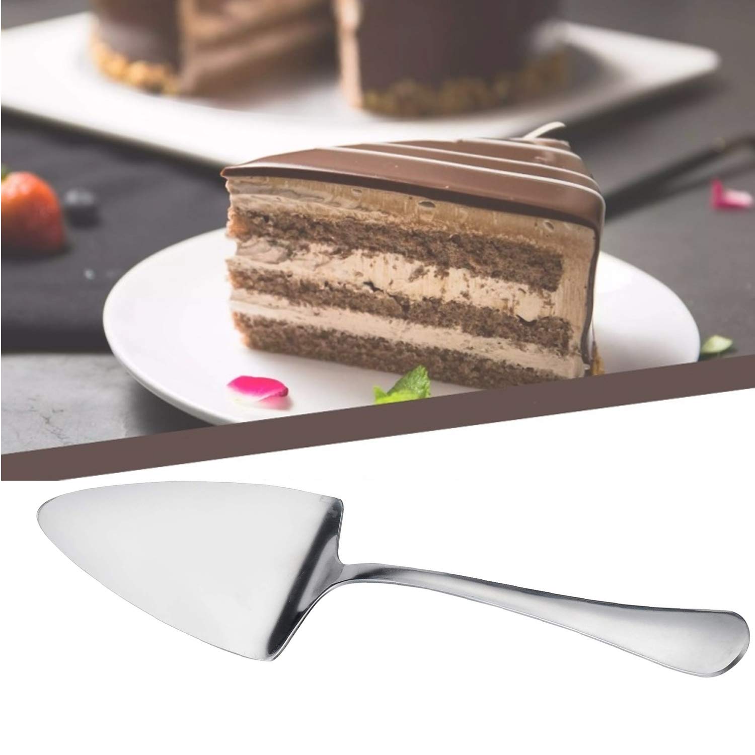 KSENDALO 11.41" Pie Server, Stainless Steel Cake Servers, Cake Pizza Cutter Tart Dessert Pie Server for Party, Silver