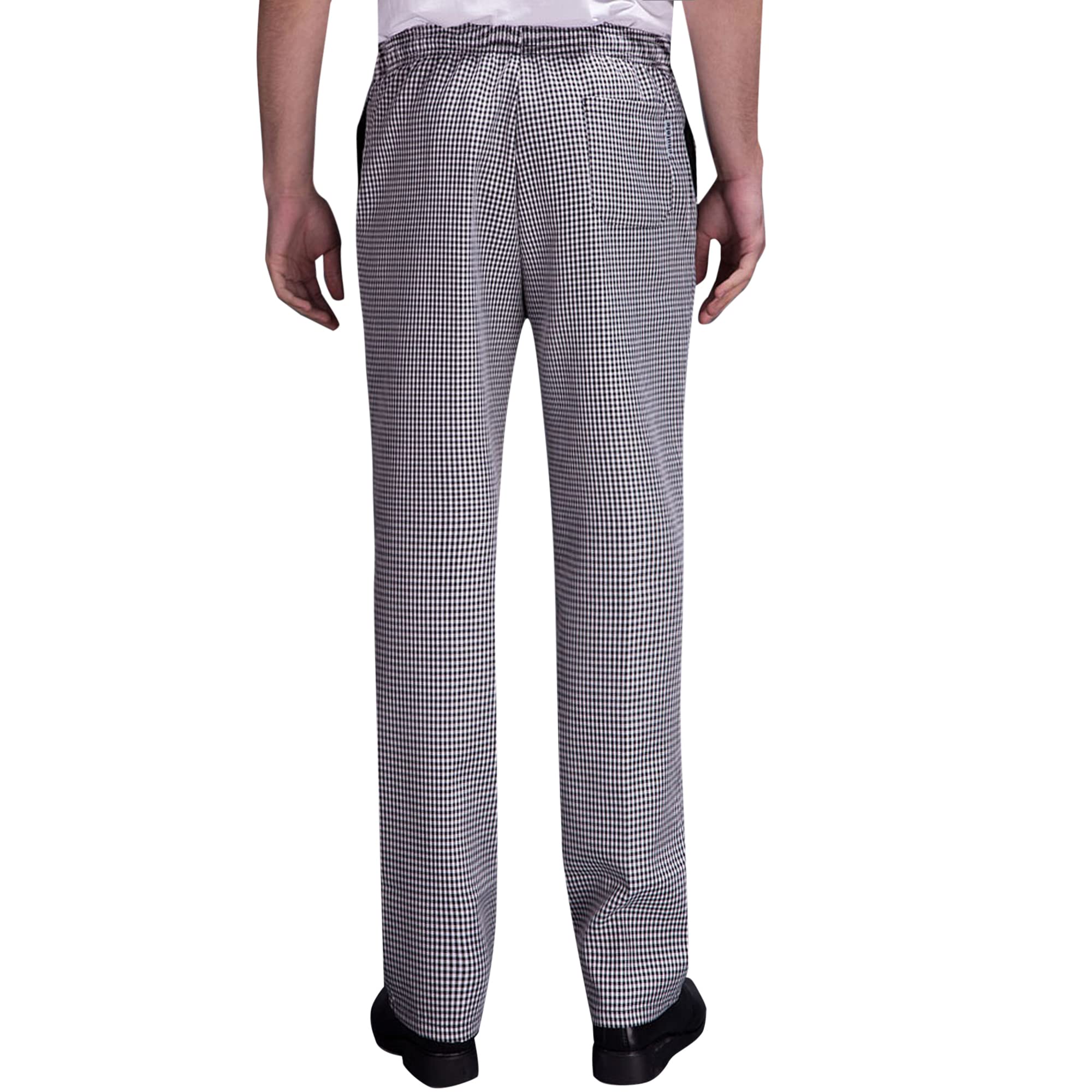 khalat Men's Baggy Chef Pants Restaurant Drawstring Work Pants with Elastic Waist Chef Pants Black/White Check