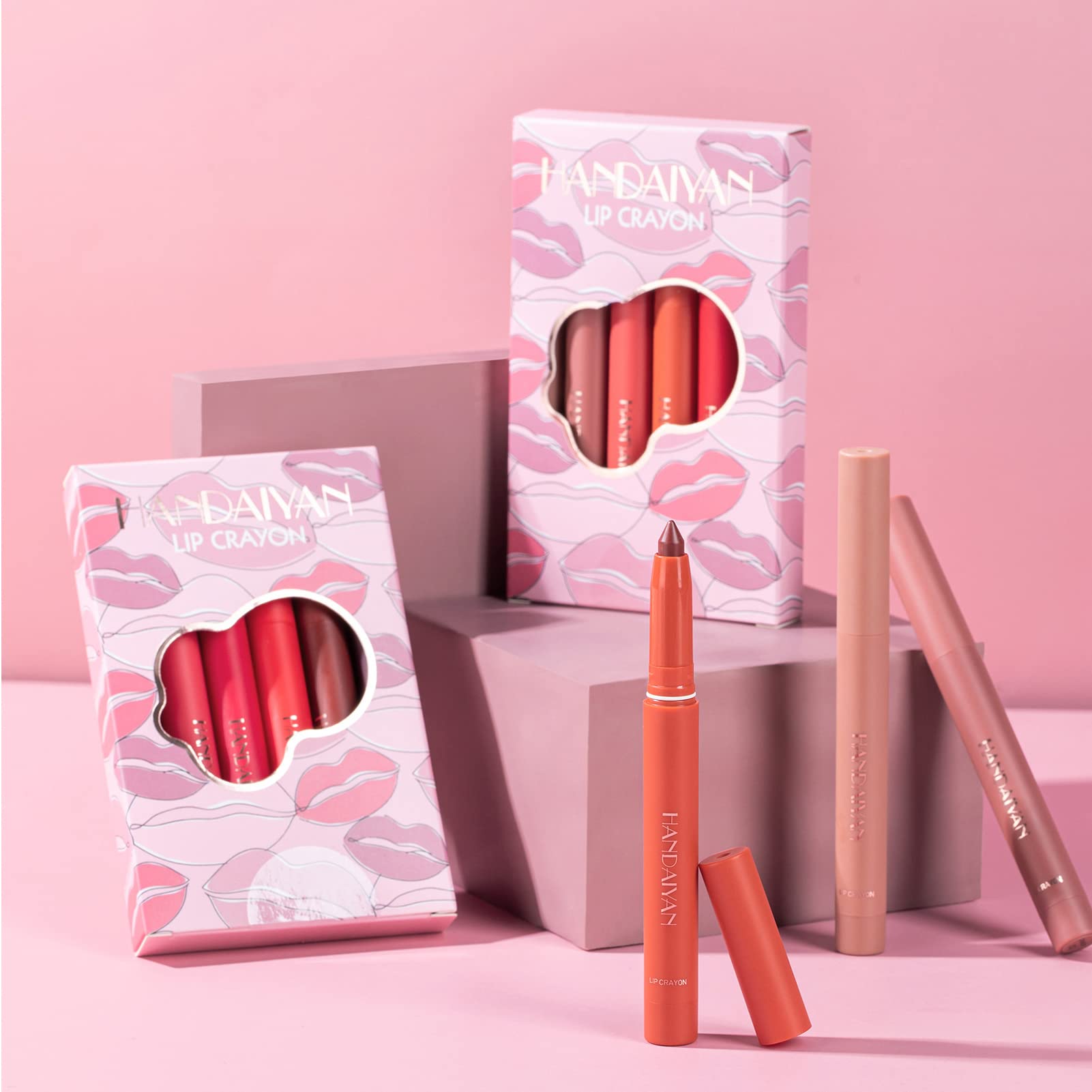 LuckNest 6Pcs Matte Nude Lipstick Set, Long Lasting Nourishing Crayon Lipstick with Built-In Sharpener, Hydrating Highly Pigmented Nude Velvety Lipstick Gift Set (A)