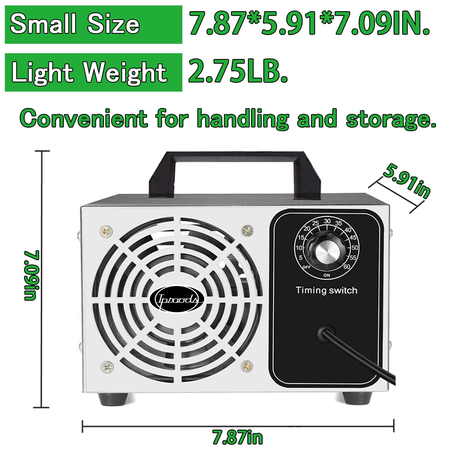 Iproods 20000mg/h Ozone Machine Generator Air Odor Removal Removal Eliminate for Car, Home, Smoke and Pet