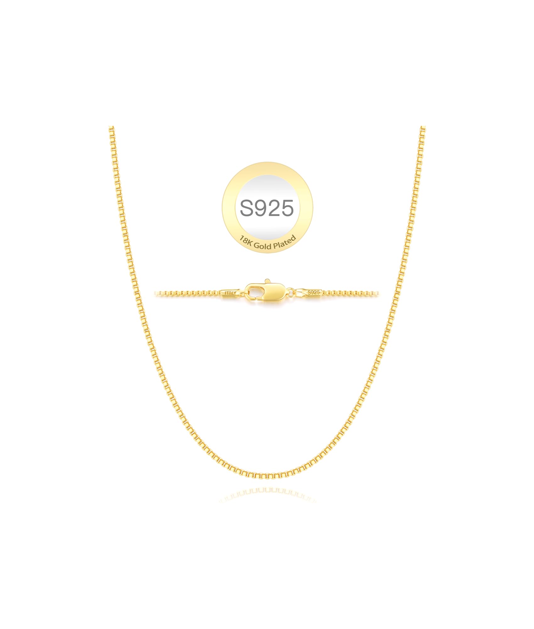 Jewlpire 18k Over Gold Chain Necklace for Women, 1mm Box Chain Necklaces Gold Chain for Women Shiny & Sturdy Women's Chain Necklaces, 20 Inches