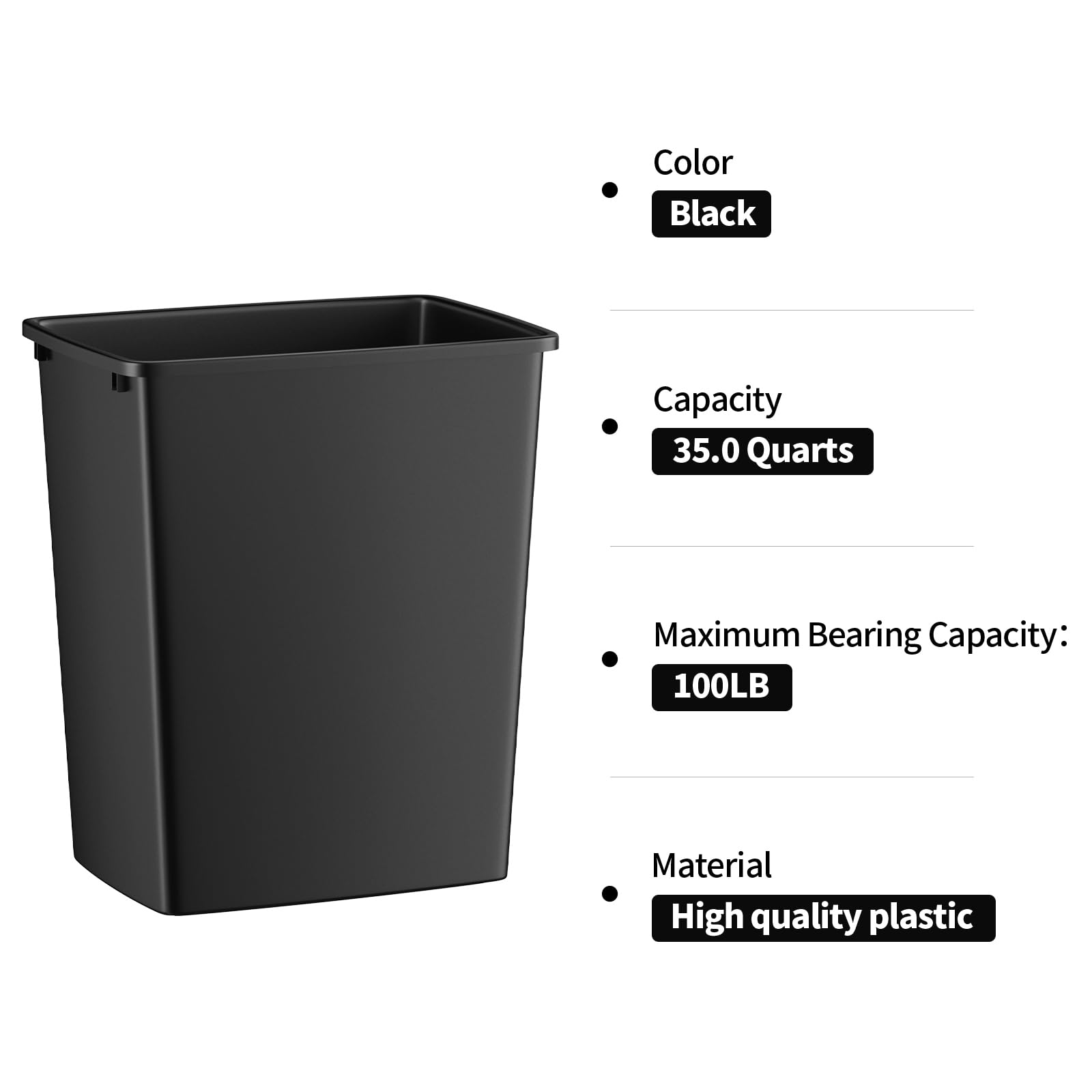 MODCART 35QT Kitchen Trash Can, Sturdy and Lightweight Slim Trash Can, Trash Cans for Kitchen, Workspace, Bathroom, Office, Easy to Clean, 1 Pack, Black