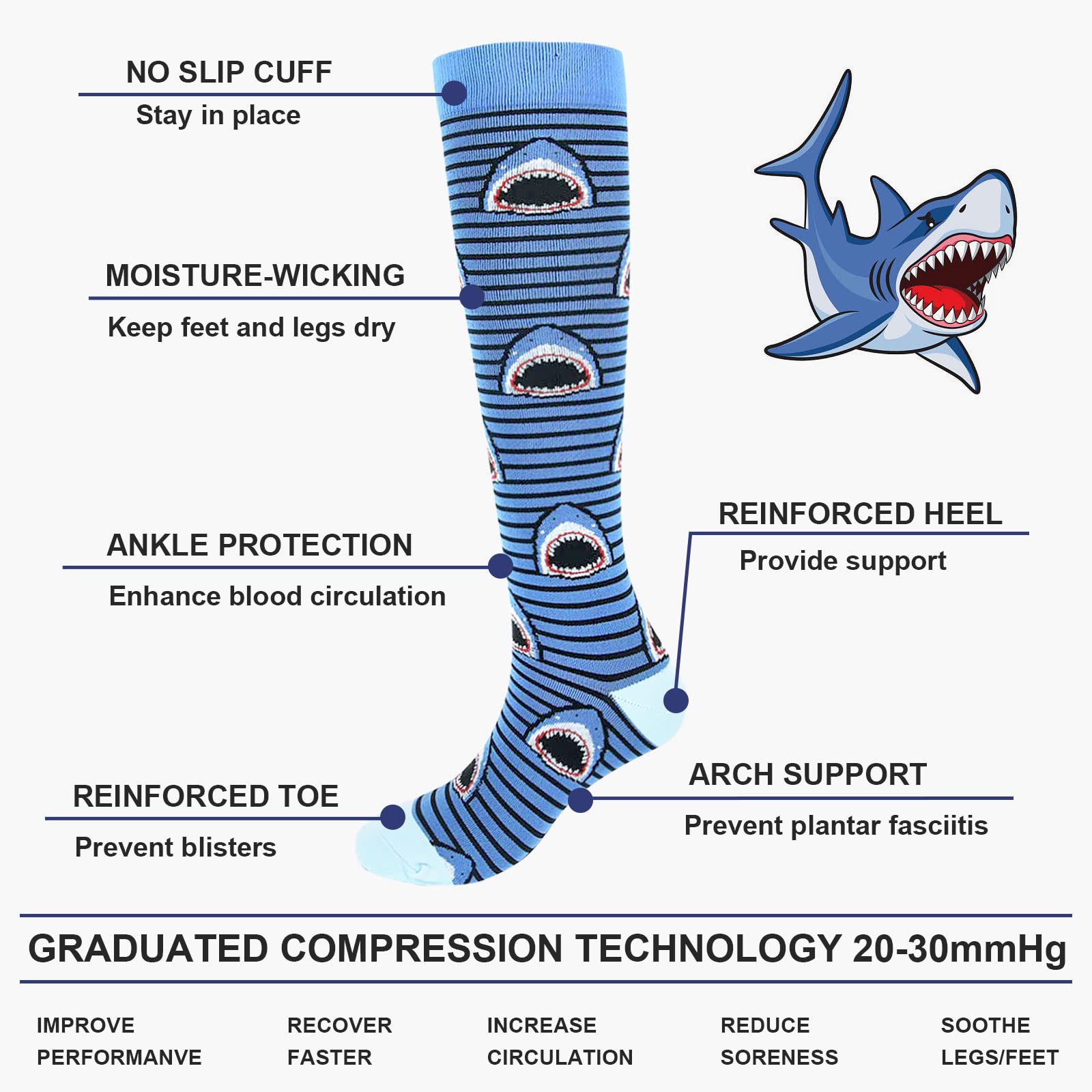 Junely Easter Compression Socks for Women 20-30 mmhg for Running Work Support Nurses Pregnancy Travel Sports Swelling Black
