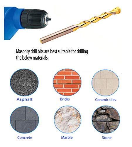 Masonry Drill Bit Set 1/8 in. Carbide Tip Golden Flute Drill Concrete Stone Bricks-20Pcs