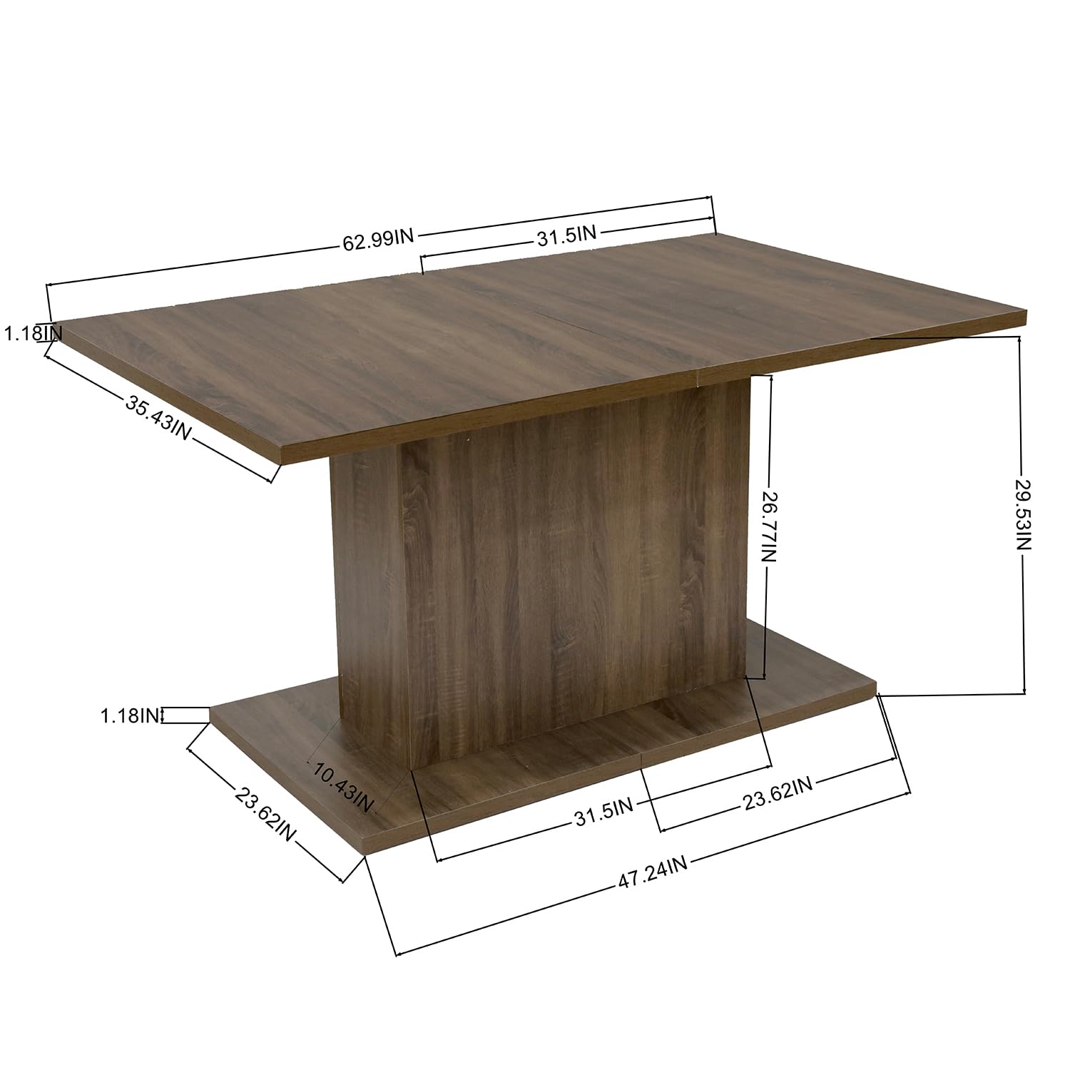 Homy Casa High Gloss Extendable Dining Table Wooden Dining Room Table 63.1" - 80" Saving Spaces for Kitchen Restaurant Home Office White Meeting Table, for 4-8, White (Wood)