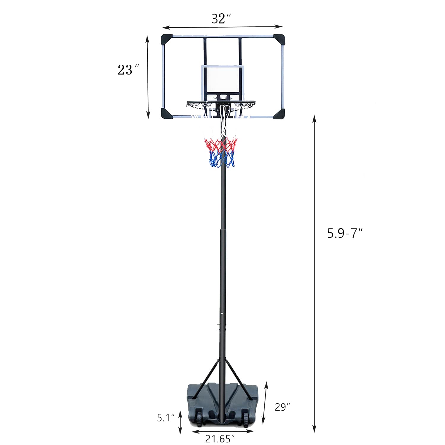 Icoud Height-Ajustable Basketball Hoop 7/8.5/9.2ft Portable Basketball Goals,32 inch Background with Wheels System