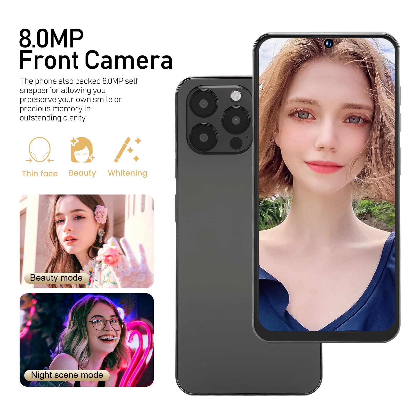 LEYT I14 Pro Phone, 4000mAh 4GB 128GB Battery Gravity Sensor Distance Sensor Black Unlocked Mobile Phone for Work (US Plug)