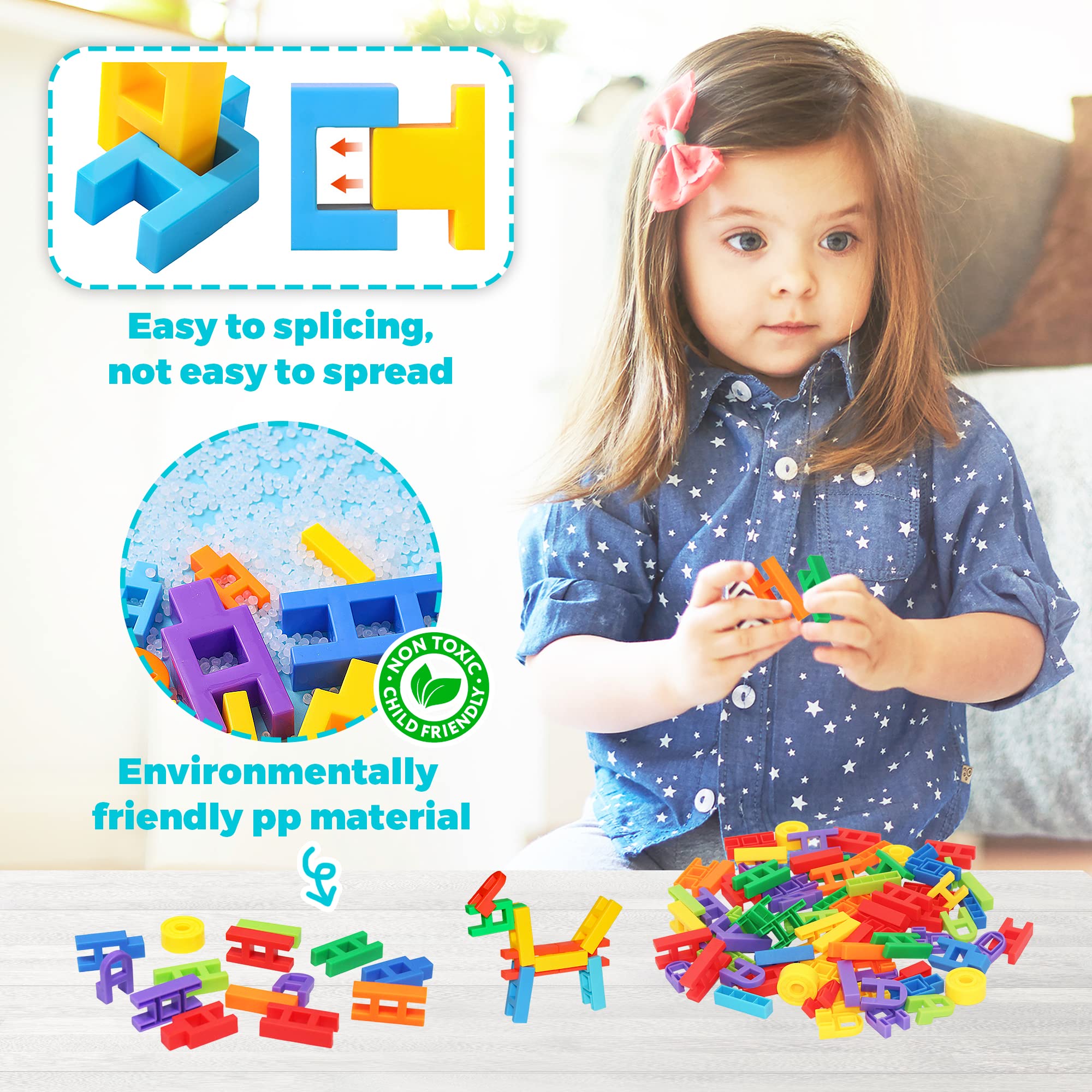iYuePeng DIY Plastic 3D Building Blocks - 112pcs STEM Educational Toys for Kids 3+ - H Shape Interlocking Fat Brain Games Theme Construction Engineering - Perfect for Family, Kindergarten Classroom