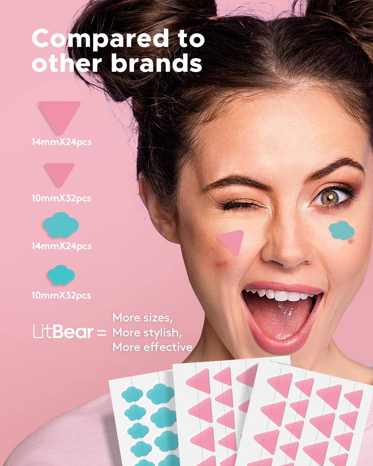 LitBear Acne Patch Pimple Patch, Cloud & Triangle Shaped Acne Absorbing Cover Patch, Hydrocolloid Acne Patches For Face Zit Patch Acne Dots, Tea Tree Oil + Centella, 112 Patches, 14mm & 10mm
