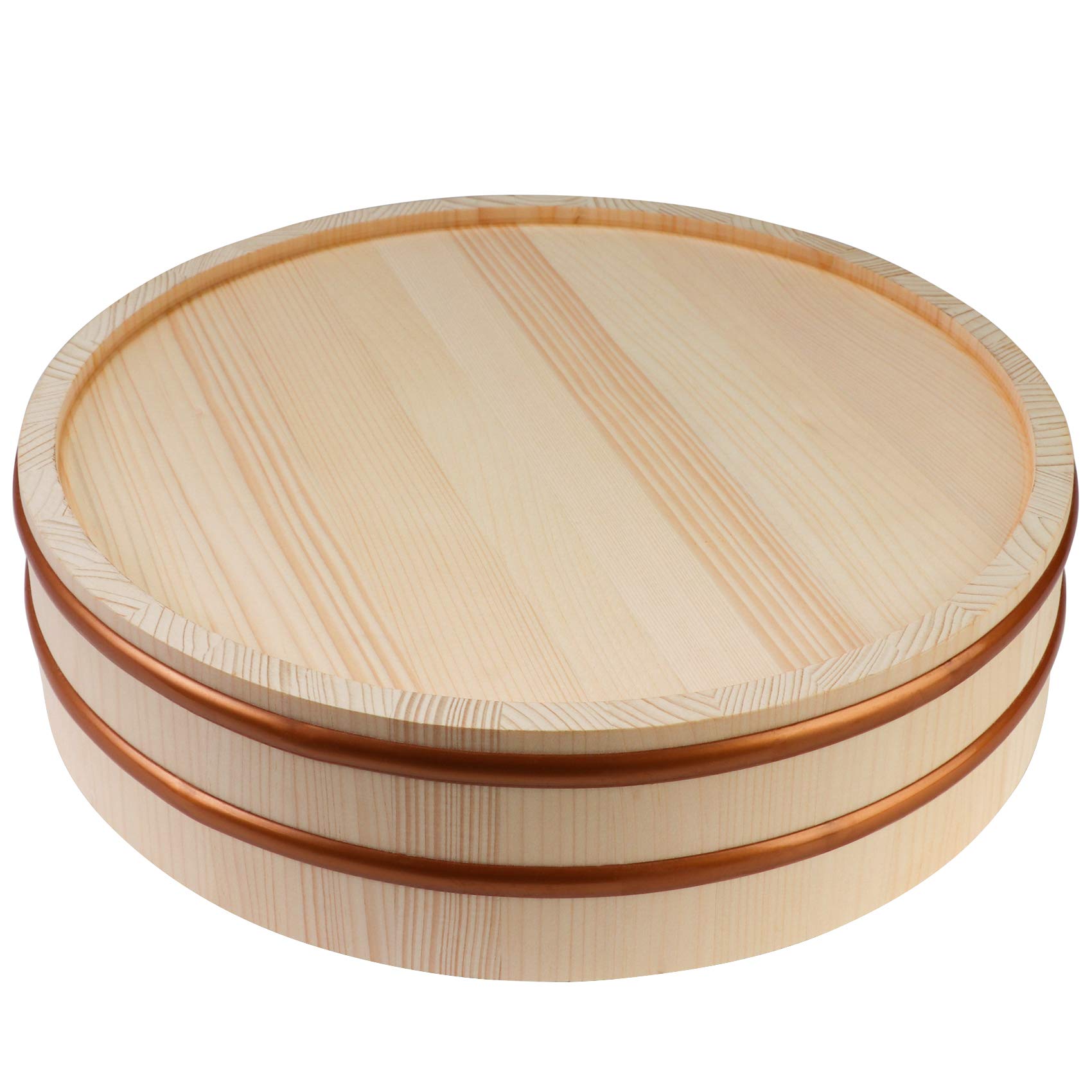Kichgather Wooden Sushi Rice Bowl with Lid Hangiri Sushi Oke Sushi Rice Mixing Tub (14.2 β with lid)