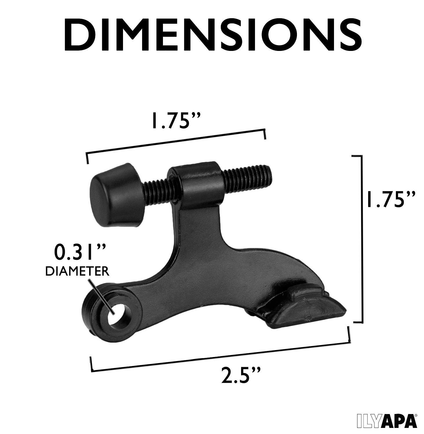 Ilyapa 6 Pack Matte Black Hinge Pin Door Stops - Heavy Duty Adjustable Stopper 2-1/2" x 1-3/4โ, Door Stopper Wall Protector with Black Rubber Bumper Tips, Hinge Door Stop, Hinge Pin Door Stop 6 Pack