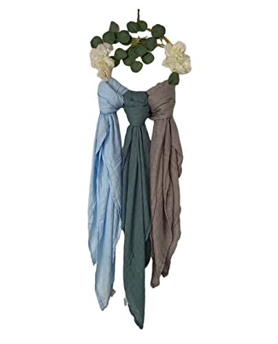 LULLABIES Organic Muslin Swaddle Blankets, Soft Solid Earth Tones 3 Pack Baby Swaddle Blankets Muslin Receiving Blanket Wrap, Large 47 x 47 inches, Solid Color Baby Swaddling (Ocean Waves)