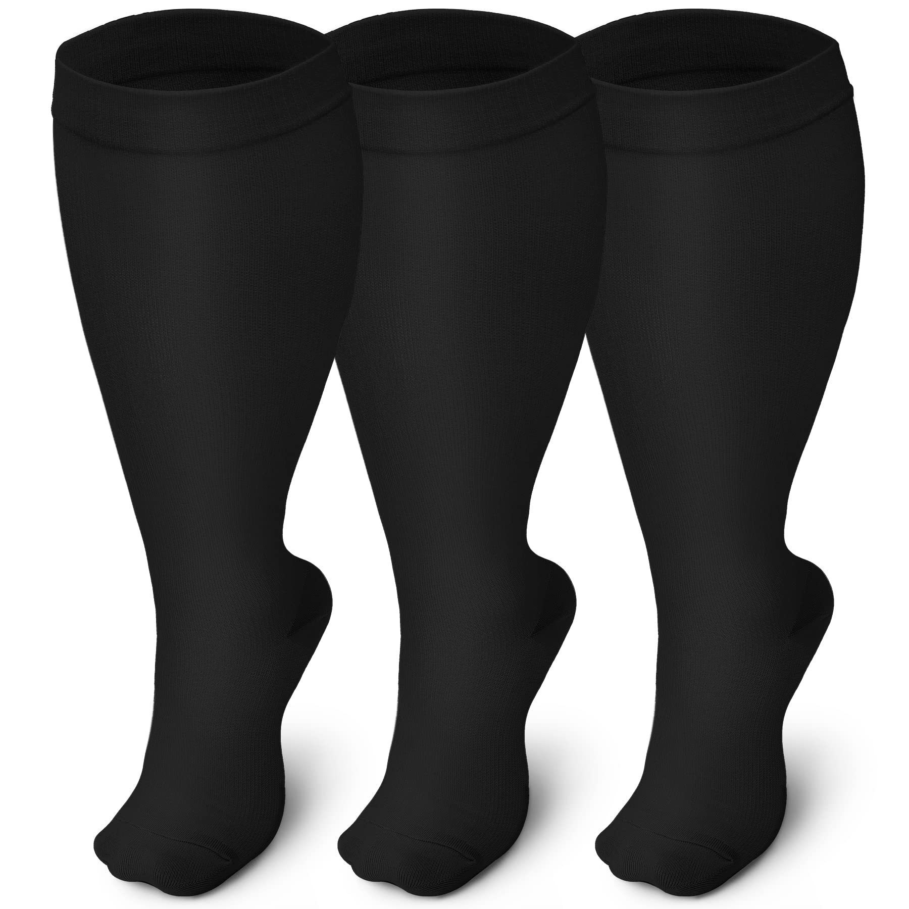Iseasoo Plus Size Compression Socks for Men and Women-3 pairs Wide Calf Knee High Compression Stockings Support for Circulation,Nurses, Running 4XL