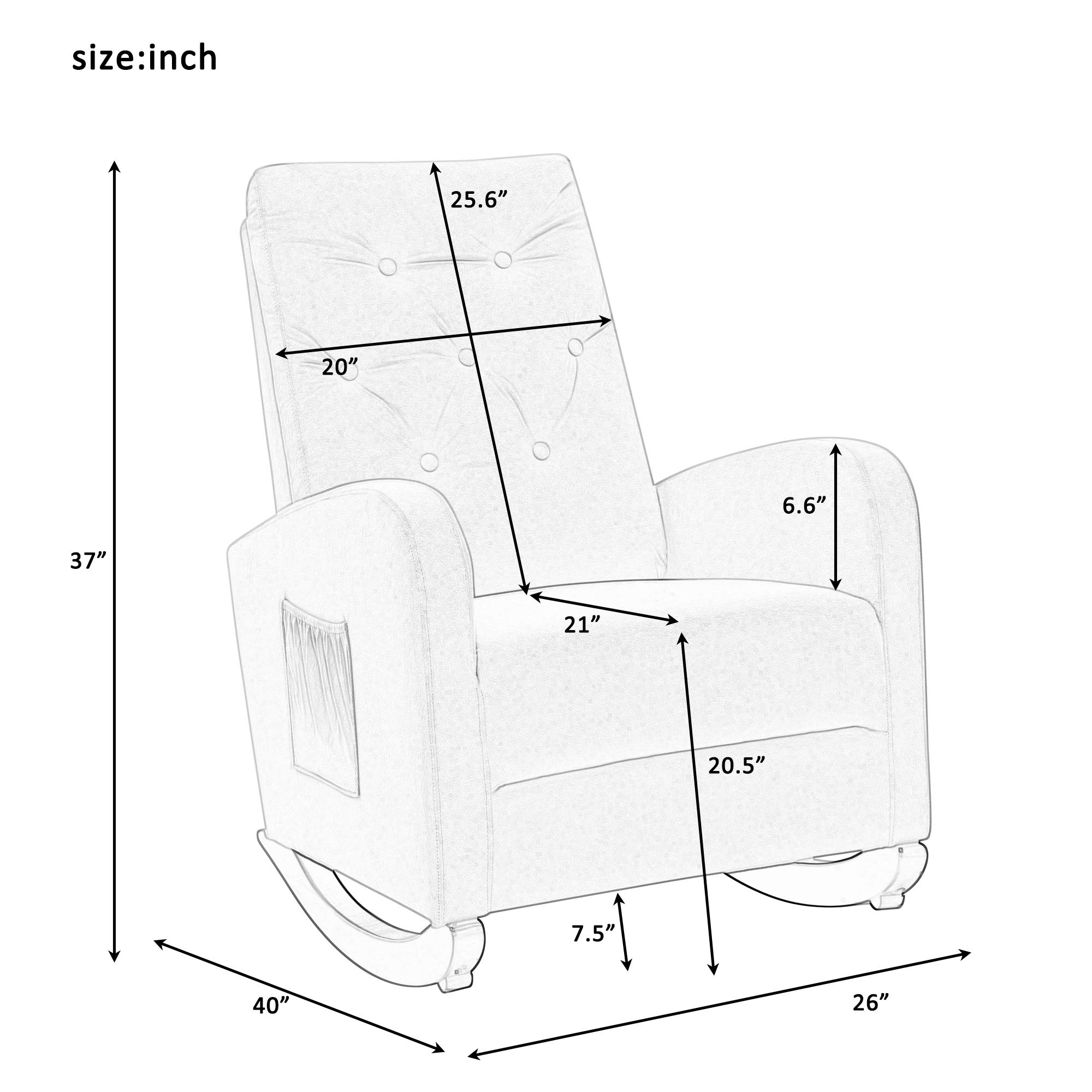 Merax Beige Modern Tufted Rocking Chair with High Back, Upholstered Baby Nursery Glider Rocker with Padded Seat, Set of 1