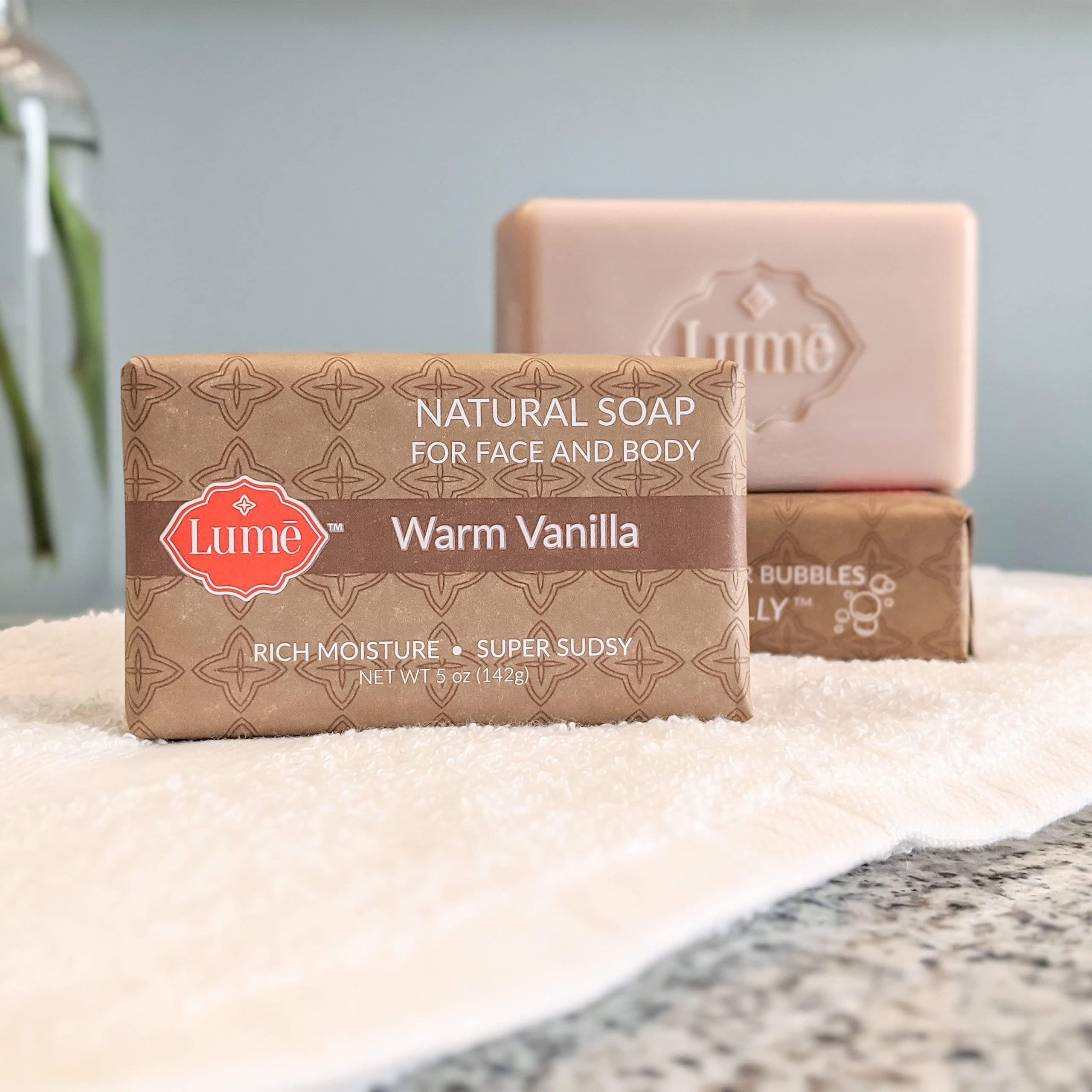 Lume Soap for Face and Body - Free from Parabens, Phthalates, and Artificial Dyes - Hypoallergenic and Safe for Sensitive Skin - Single Bar (Warm Vanilla)