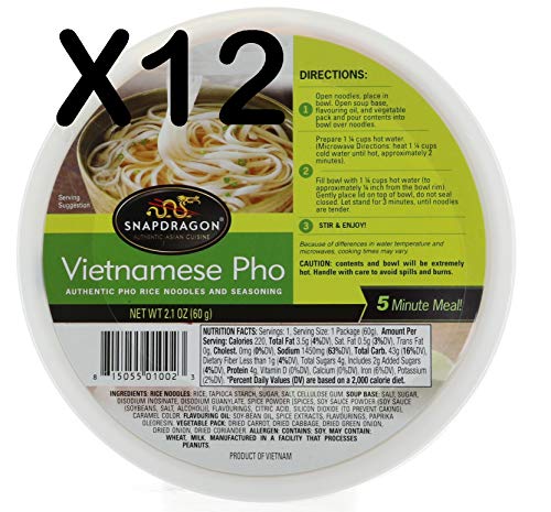 Instant Pho Noodle Bowls, Vietnamese Pho Bowls in Beef Broth Soup, Authentic Pho Rice Noodles and Seasoning, Gluten Free, 2.1 oz (Pack of 12)