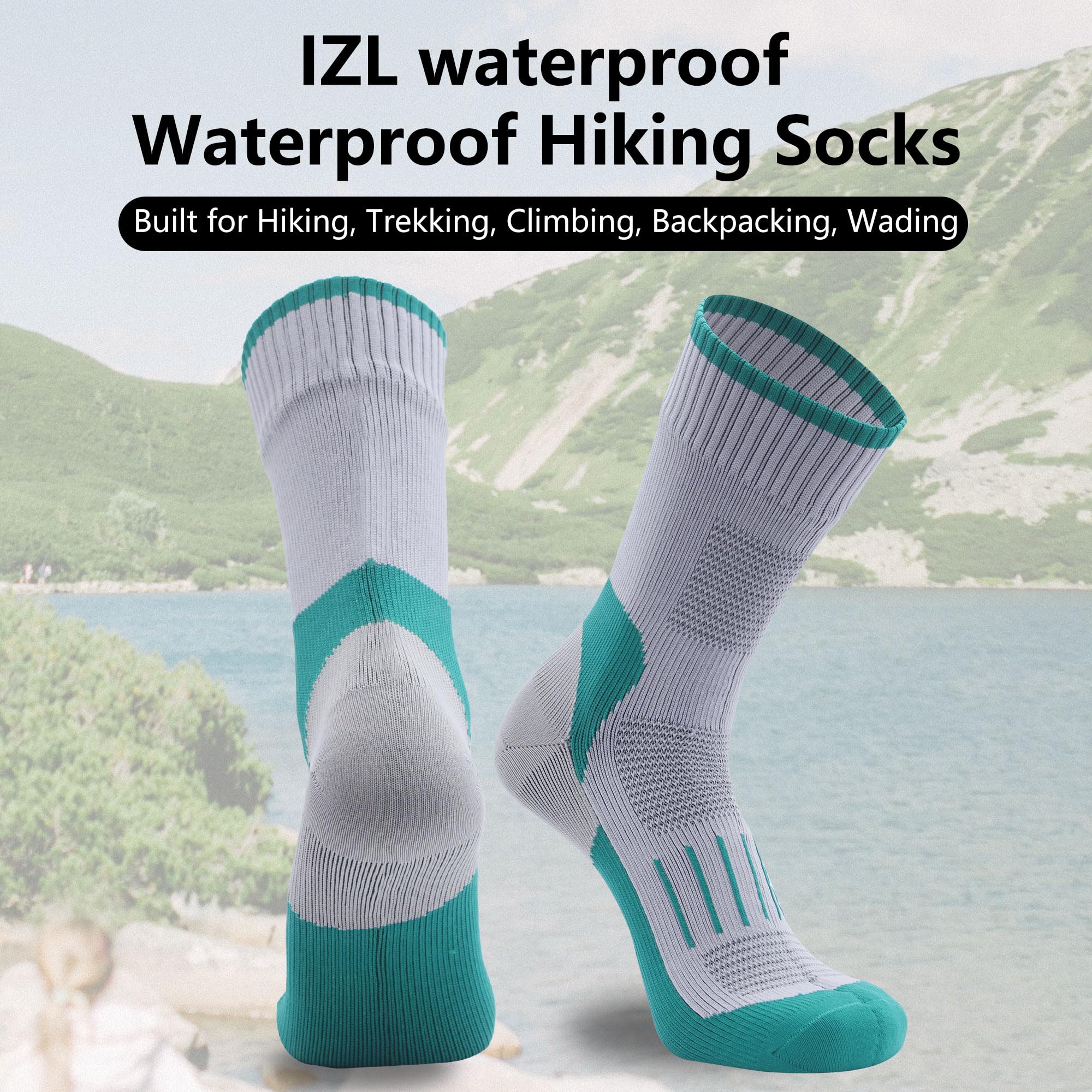 IZL waterproof Waterproof Socks, Women's Hiking Wading Socks Walking Running Socks for Men Soft Crew Gift Socks, 1 Pair Small Green-gray