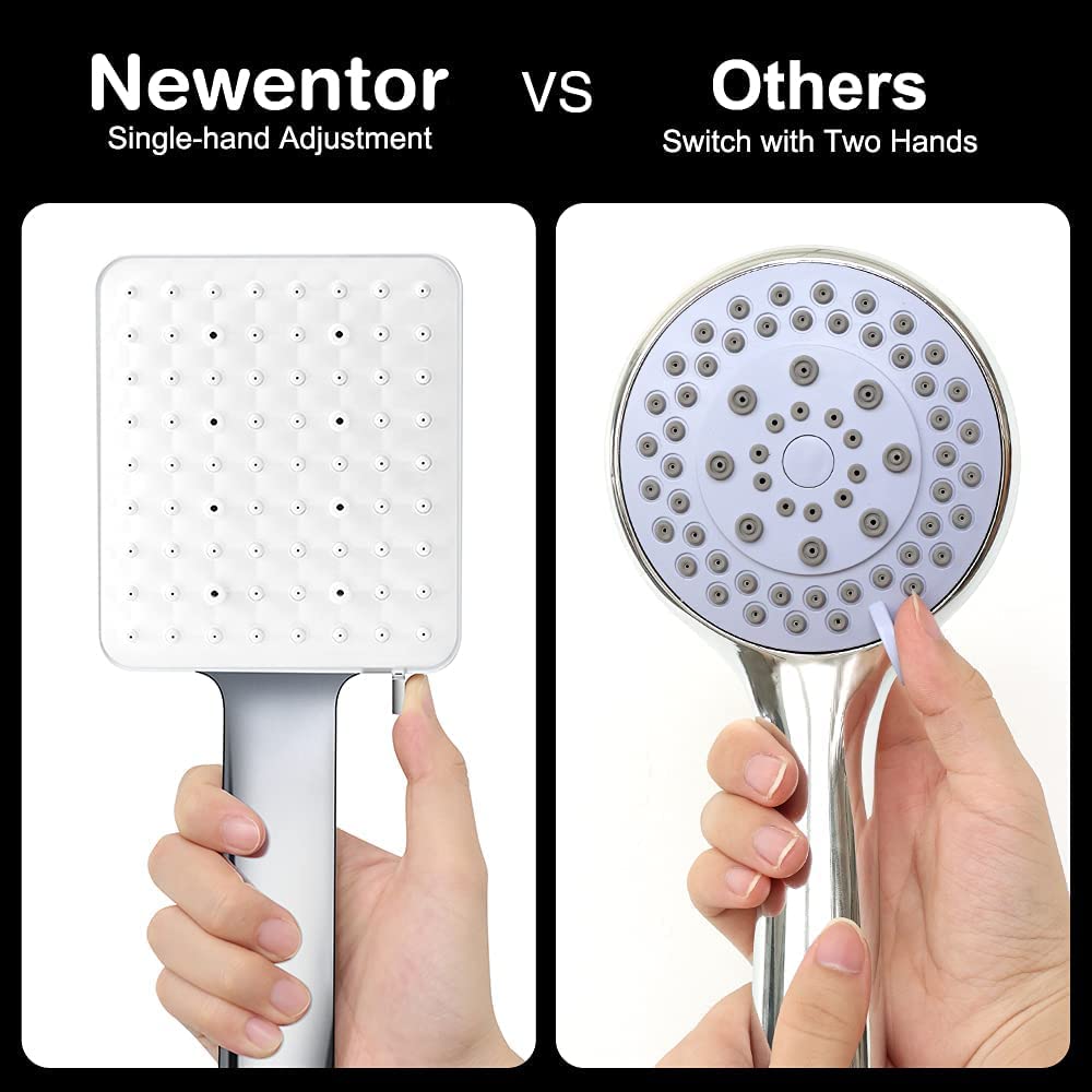 High Pressure Shower Head with Handheld Newentor Shower Head with 6 Spray Settings, Adjustable Detachable Universal Handheld Shower Head Replacement for Adults Children Pets Use, Chrome(No Hose)