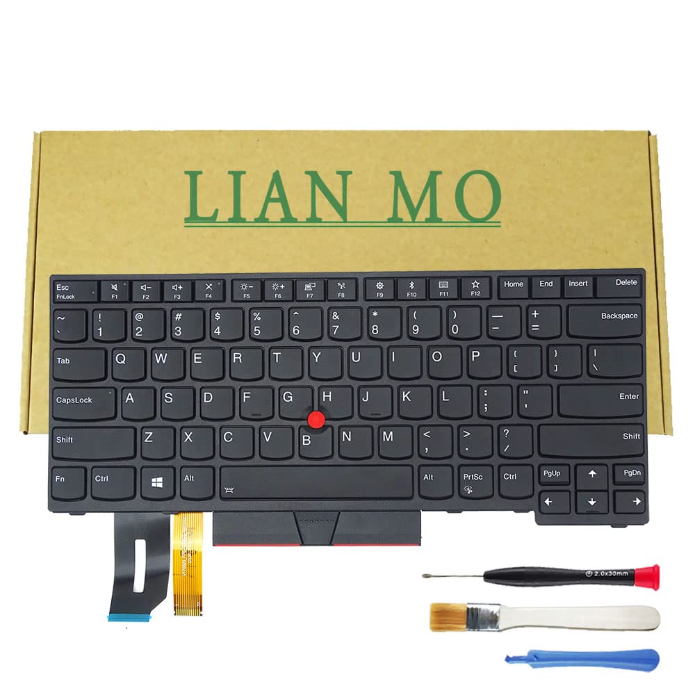 LIAN MO Laptop Keyboard for Lenovo ThinkPad E480 E485 E490 E495 L380 L390 R480 T480S L490 T490 T495 Laptop Keyboard Without Backlight, (with Backlight) 01YP280 01YP400 (E480with Backlight)