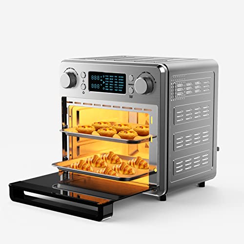 leiko Air Fryer Toaster Oven Combo, 16 QT capacity and Convention Countertop, with microwave&air fryer &roast&bake&thaw &reheat 24-1 function, Stainless Steel, Silver, 1700W.