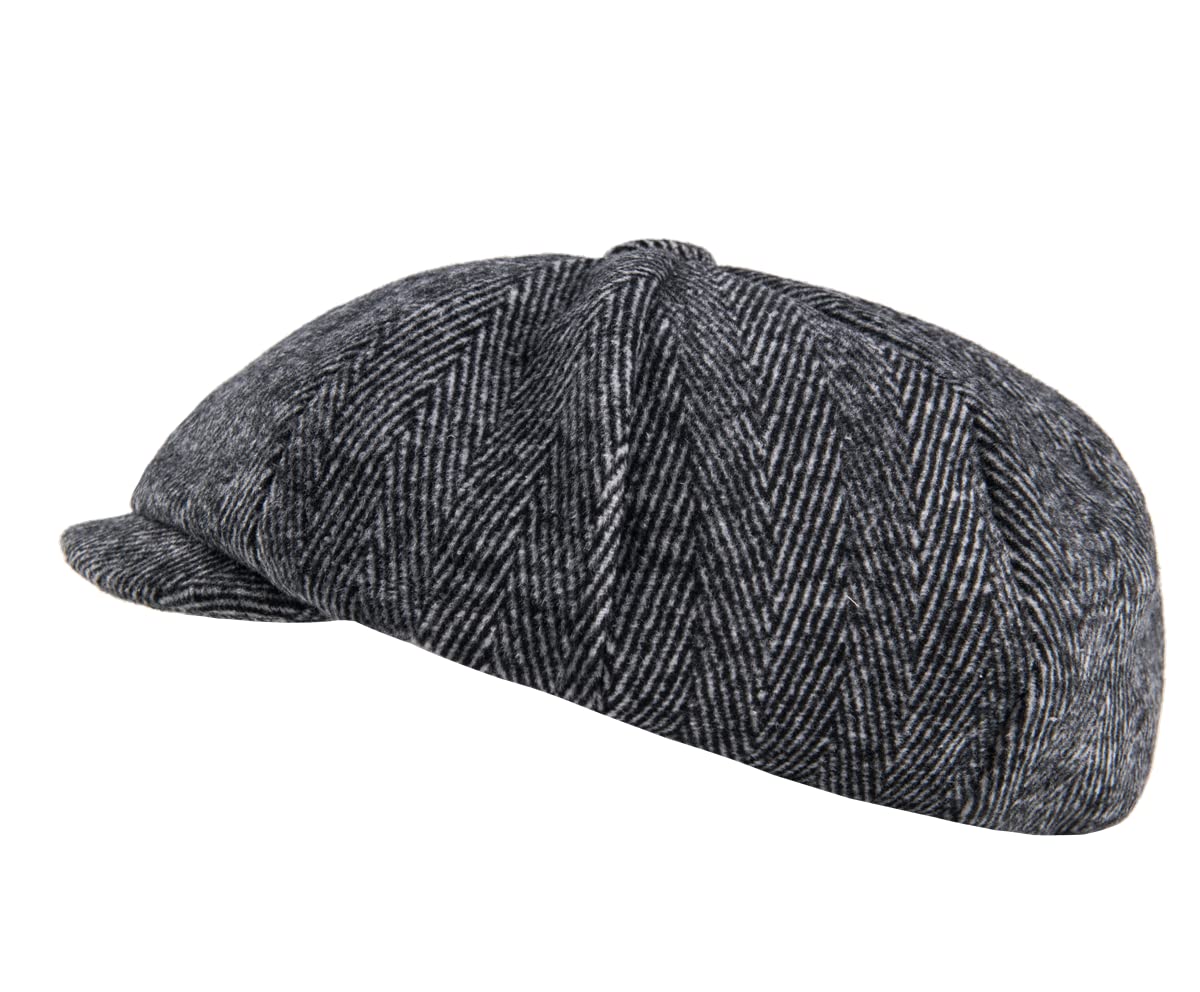 Hccfit 2 Pack Newsboy Cap Peaky Herringbone Baker Boy Flat Caps for Men Women (Black and Gery)