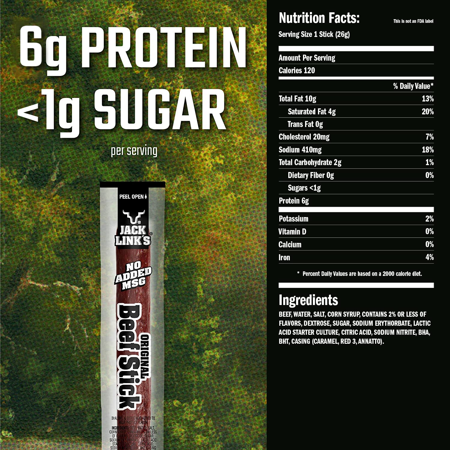 Jack Link's Beef Sticks, Original – Protein Snack, Meat Stick with 6g of Protein, Made with 100% Beef, Individually Wrapped Beef Snack Sticks – 0.92 Oz. (20 Count)