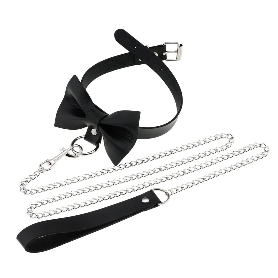 JNKET Bow-Knot Choker Punk Hauling Chain PU Leather Collar Metal Ring Gothic Necklace Adjustable Size (Black)