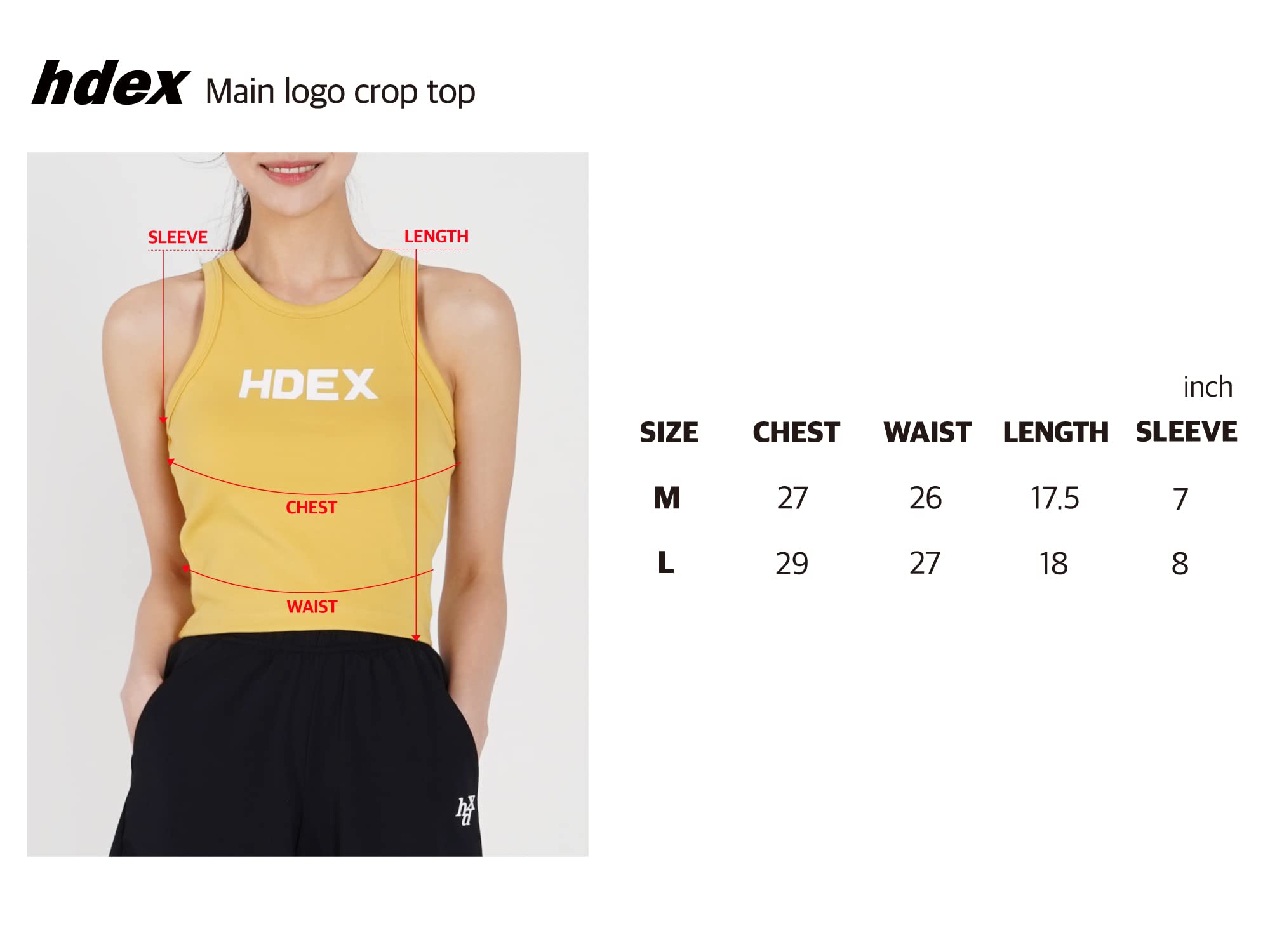 HDEX Women’s Main Logo Crop Tank Tops Workout Gym Basic Sleeveless Vest (Black/White/Light Pink/Mustard Yellow/Light Blue)