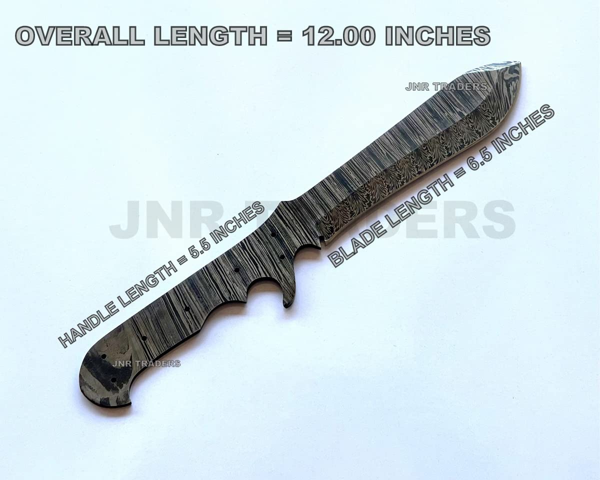 JNR Traders Damascus Steel Blank Blade Knife Making Material 12" Handmade Fixed Blade Hunitng Skinning Camping knife Blank Bushcraft Edc Knives Blanks VK3714