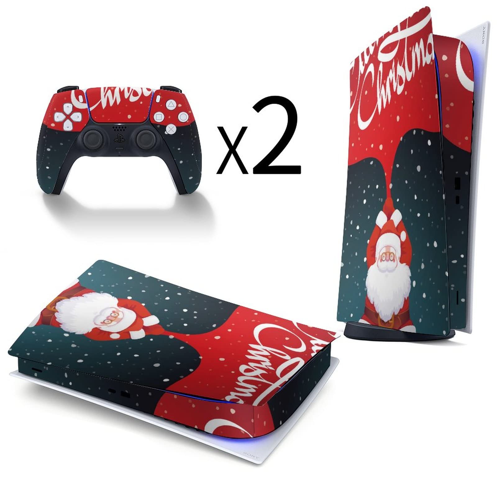 Merry Christmas Full Protective Skin Cover Design Wrap Decal Sticker Compatible with PS5 Digital Edition Console and Controller