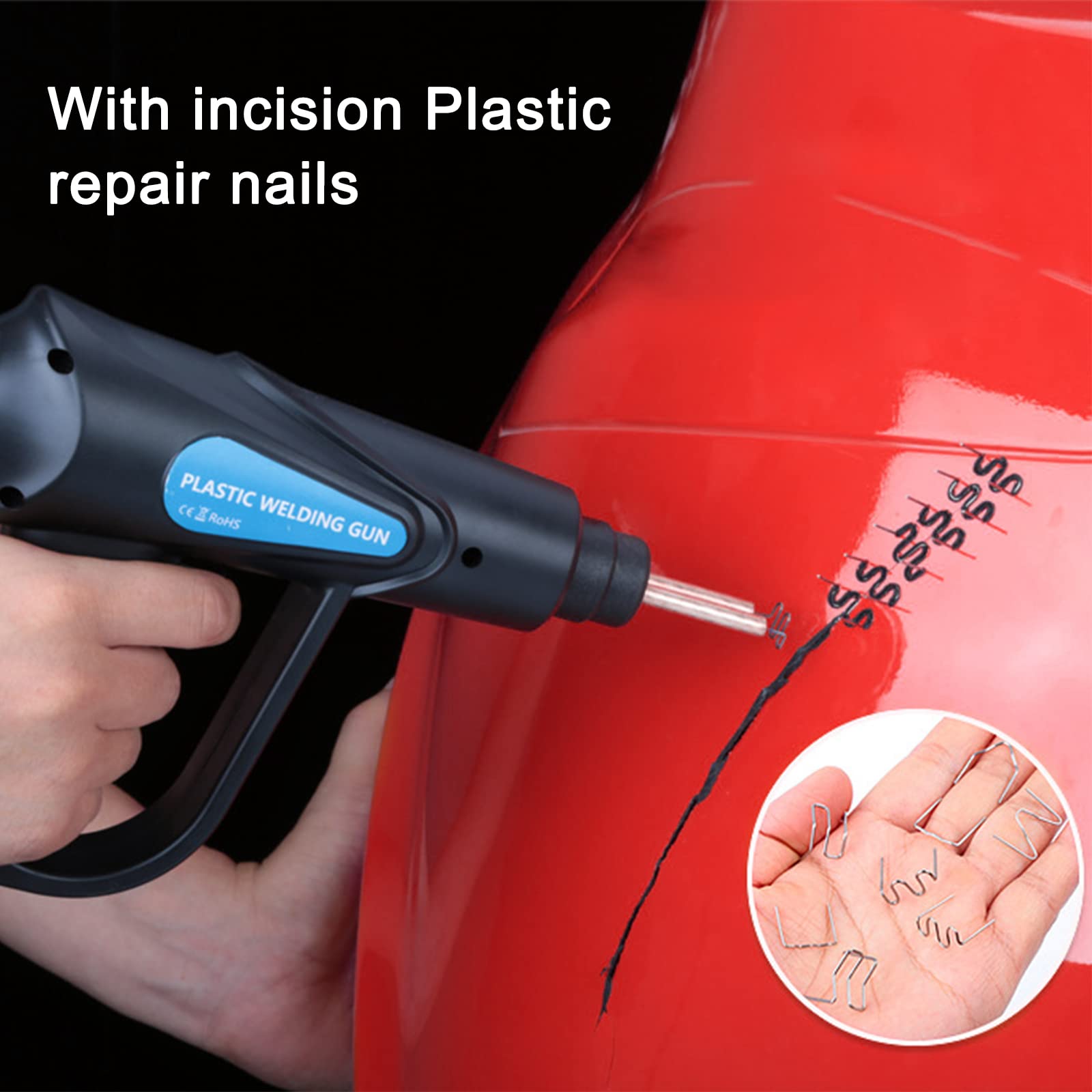 jeseny 300 PCS Welding Rods Hot Staple Automotive Plastic Repair Car Bumpers Machine Dashboards Lamp Holders Wave Flat V M 6 Types Plastic Wleding Kit Stainless Steel Staples 0.8 0.6 mm