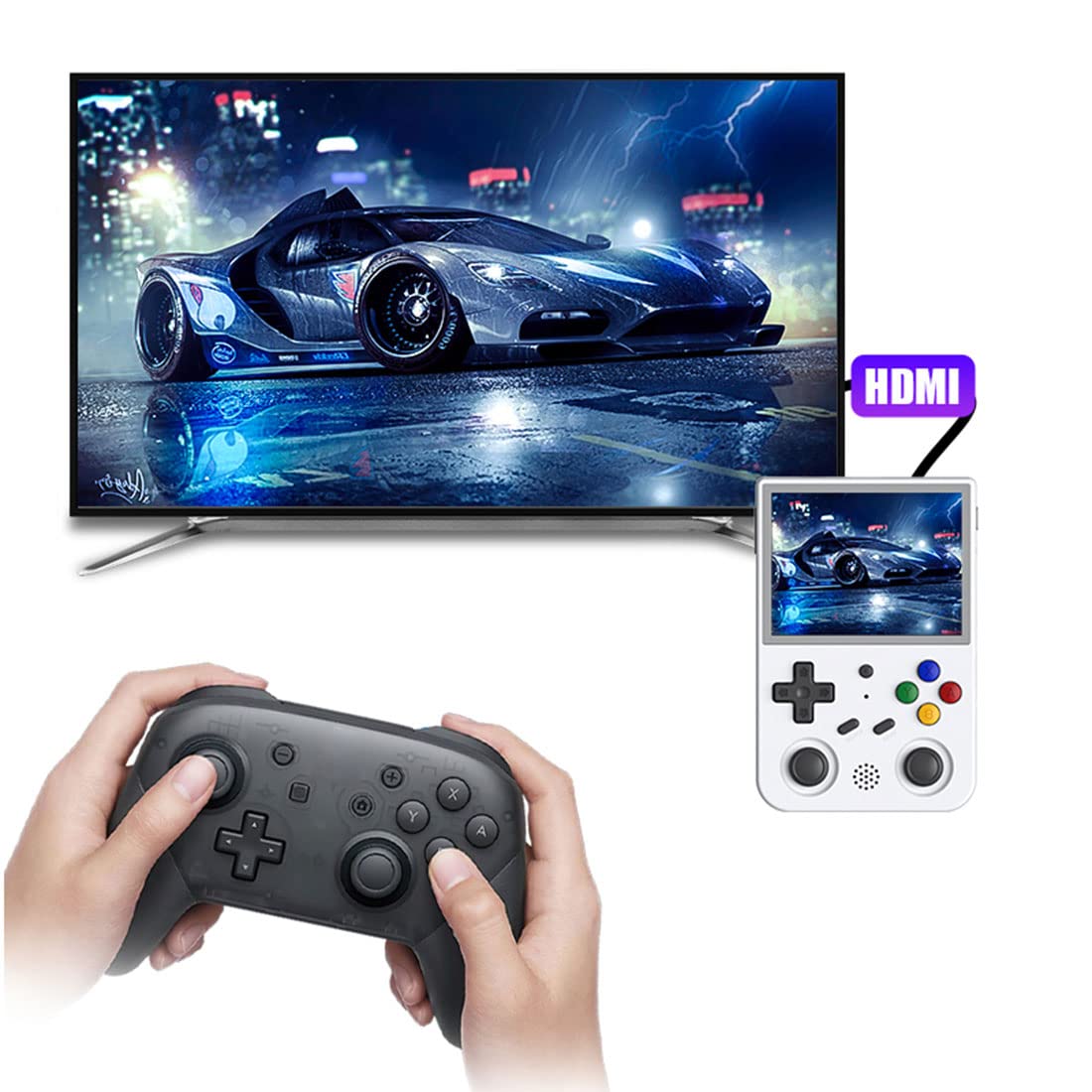 HYUA RG353V 3.5-Inch 16G+256G Handheld Game Console Built-in 10000 Games (Grey), 180g