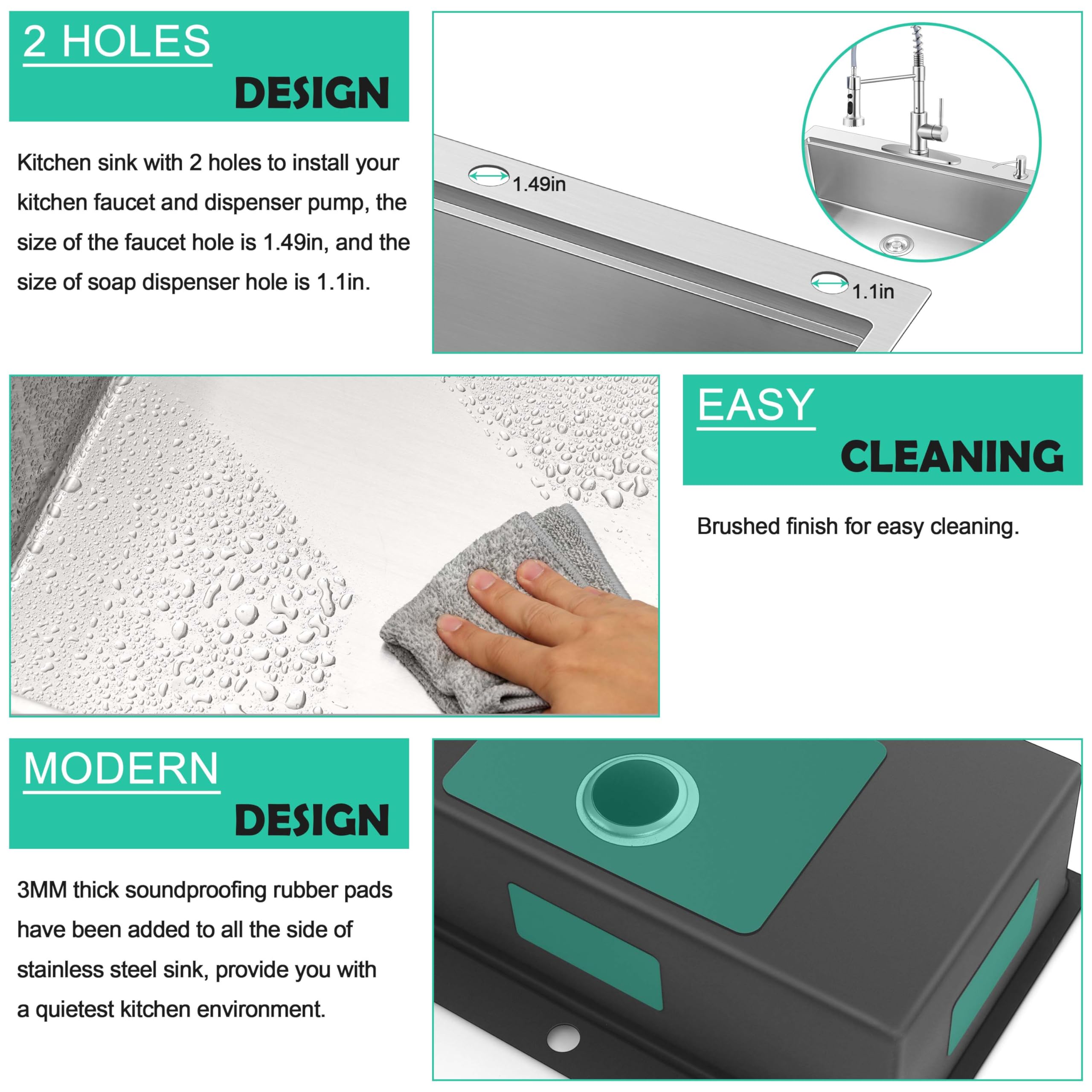 Homikit 33 x22 Inch Kitchen Sink with Soap Dispenser, 16 Gauge Stainless Steel Topmount Drop In Kitchen Sinks Single Bowl 2-Hole R10 Corner, 10" Deep Large Farmhouse Workstation Sink with Accessories