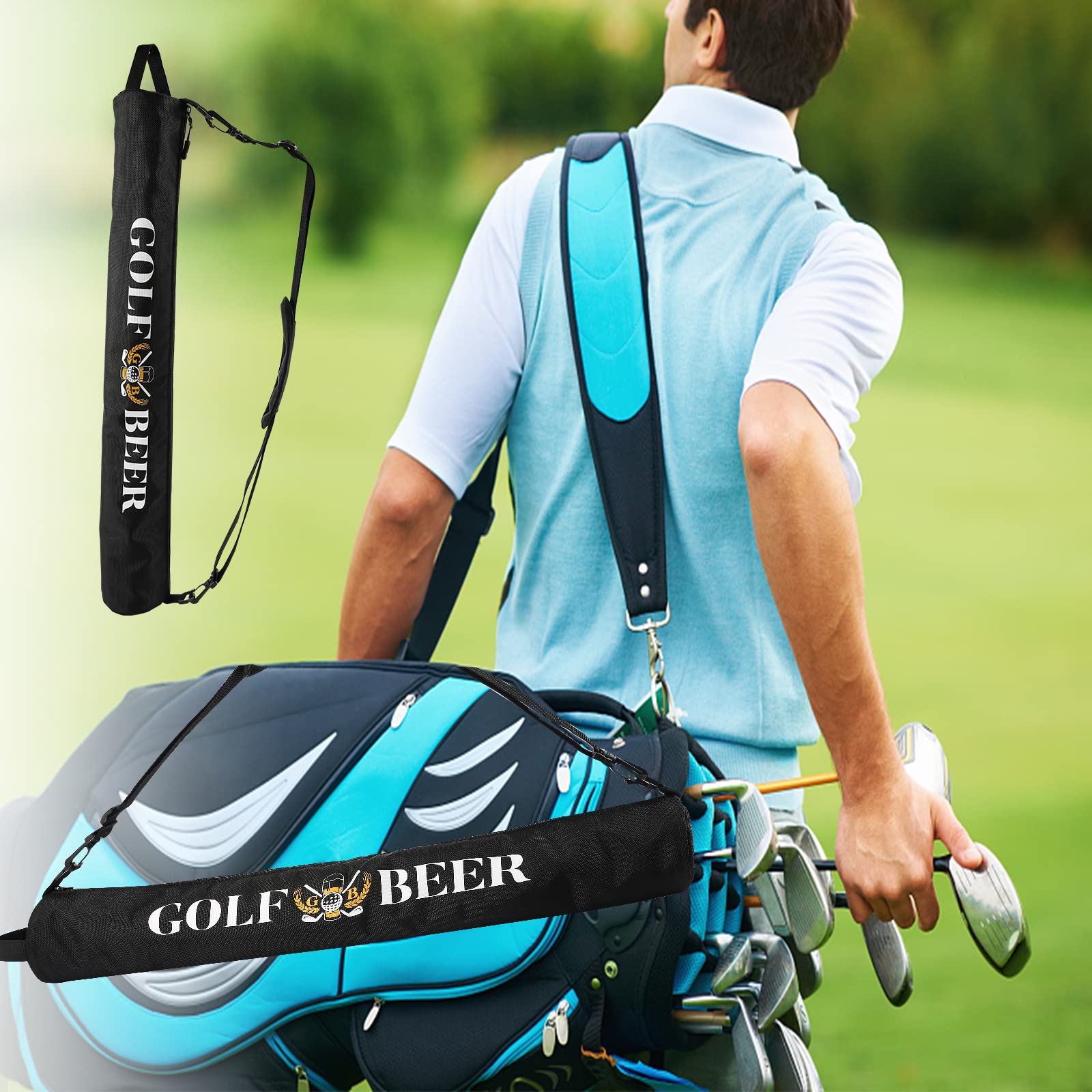 HYXITVCG Beer Sleeve for Golf Bag, 6-Cans Insulated Tube Cooler, Black