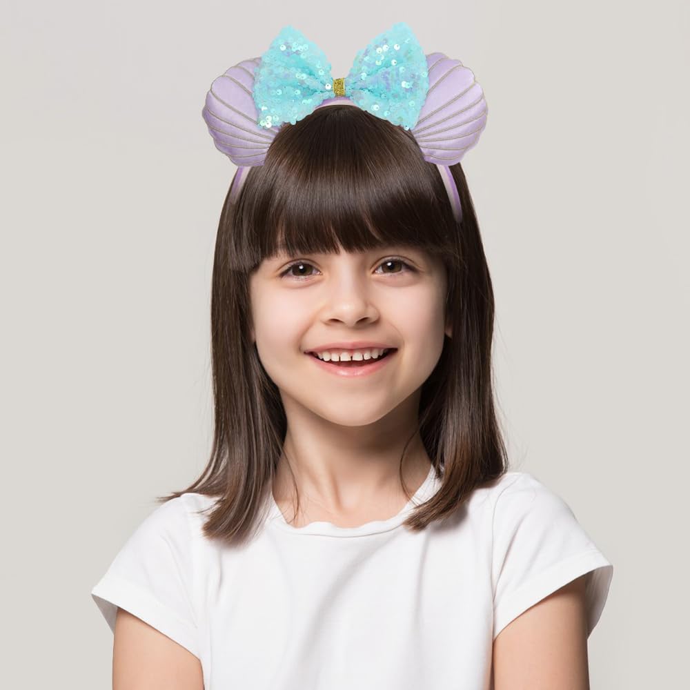 JIAHANG Headband, 3D Mouse Ear Headband with Sequin Bow, Purple Mermaid, Hair Accessory for Women Girls (3D-mermaid)