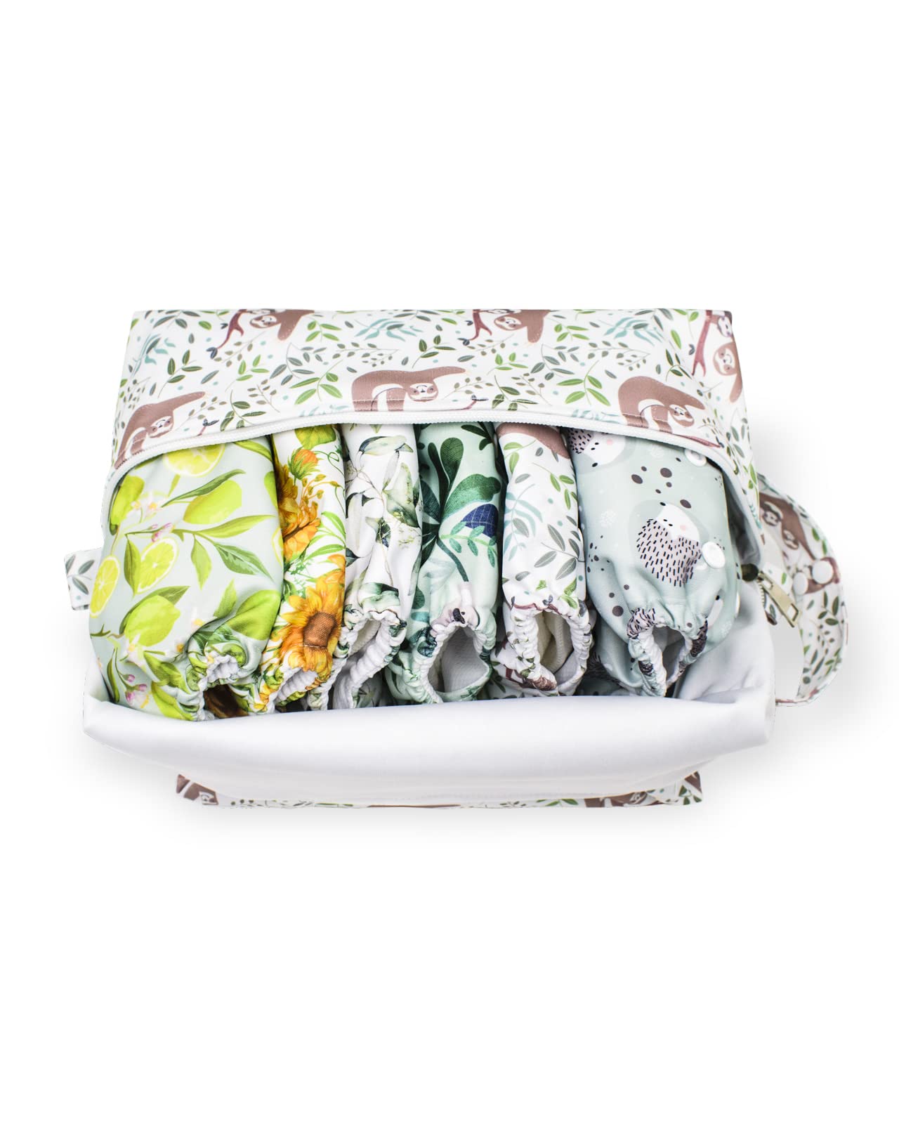 Mumsbest Cloth Diaper for Baby Girls and Boys with Tummy Panel, 6 Pack Reusable Adjustable Washable AWJ Lining Pocket Nappy with 6 Inserts & 1 Wet Bag(Unisex)