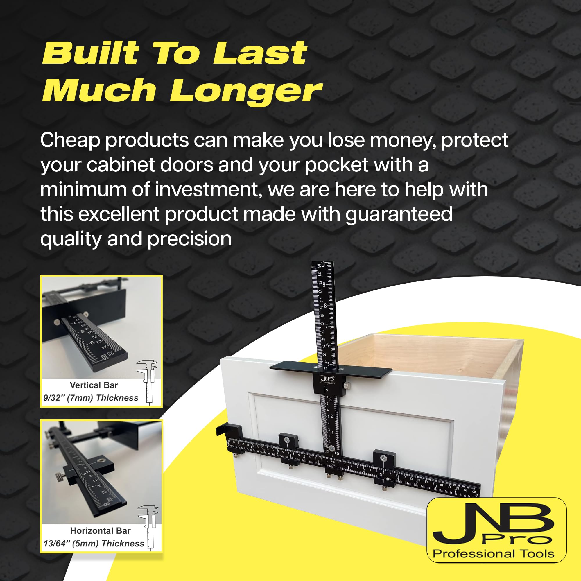 JNB PRO Precision Aluminum Cabinet Hardware Jig Tool - Enhanced Drill Guide for Knobs, Pulls, and Handles Installation - Adjustable, Durable, and User-Friendly Template for Doors & Drawers