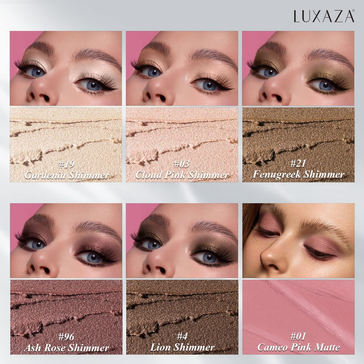 LUXAZA 6PCS Pink Brown Eyeshadow Stick Makeup Set, Metallic Matte Shimmer Cream Eye Shadow Pencil Crayon, Eye Brightener Highlighter Eyeliner Crayon Make up Set