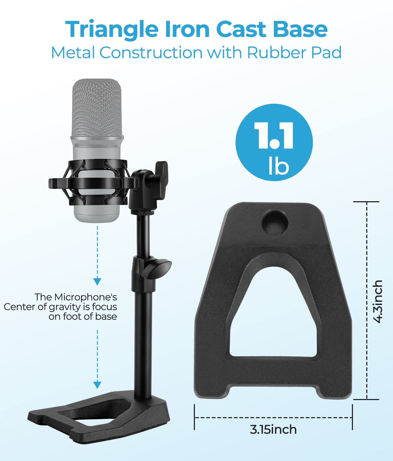 Hapcooky Mic Stand Desk with Weighted Base, Adjustable Height Table Microphone Stand with Shock Mount & 3/8" to 5/8" Adapter and Mic Clip for Blue Yeti, AT2020, Shure SM58, Condencer Microphone