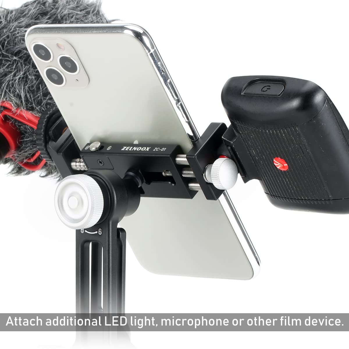 Metal Phone Tripod Mount, Arca/RRS(reallyrightstuff) Quick Release, 1/4" Screw Hole, Phone Holder with Cold Shoe for MIC Fill light, for iPhone 14 13 12 11 X 9 8 Max Pro Tripod Mount