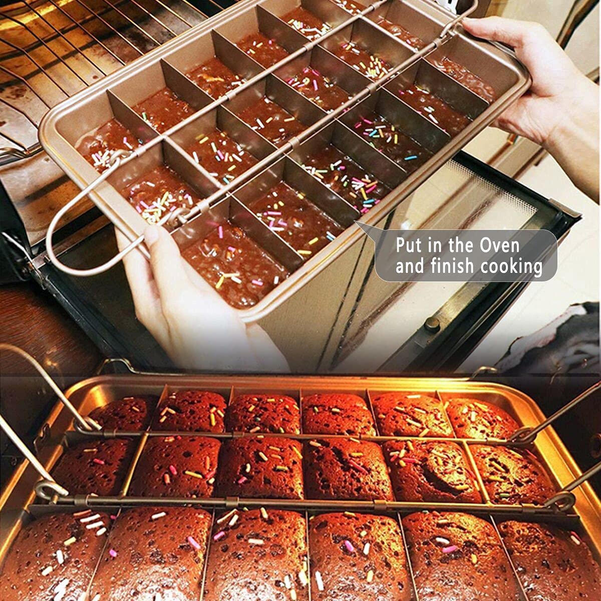 Kofebe Brownie Pan, Non-Stick Brownie Baking Pan with Dividers, Brownie Cutter,Brownie Tray,18 Pre-slice Brownie Baking Tray 12 X 8 X 2‘’