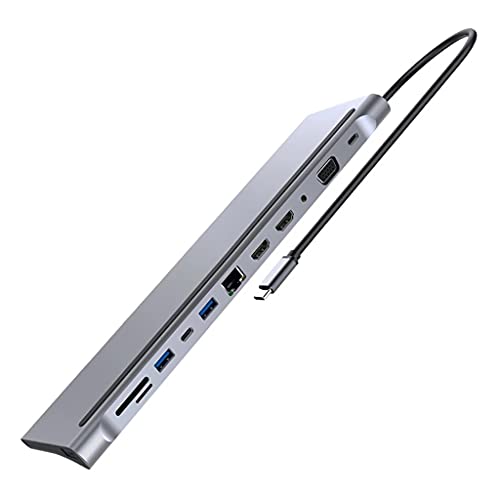 JAHH USB Hub 12 in 1 USB C Hub Laptop Docking Station Type-C to Dual HDMI-Compatible/VGA/USB 3.0 Hub/PD/RJ/Micro-SD/TF Card Dock Adapter