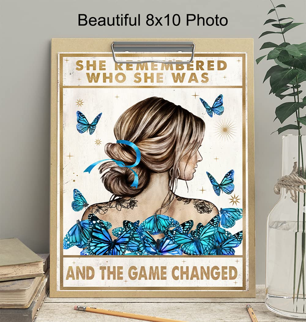 Inspiration Wall Art & Decor - She Remembered - Boho-chic Boho Hippie Wall Art - Encouraging Wall Decor - Blue Home Office Living room Bedroom Wall Decor for Woman Motivational poster - Positive Quote