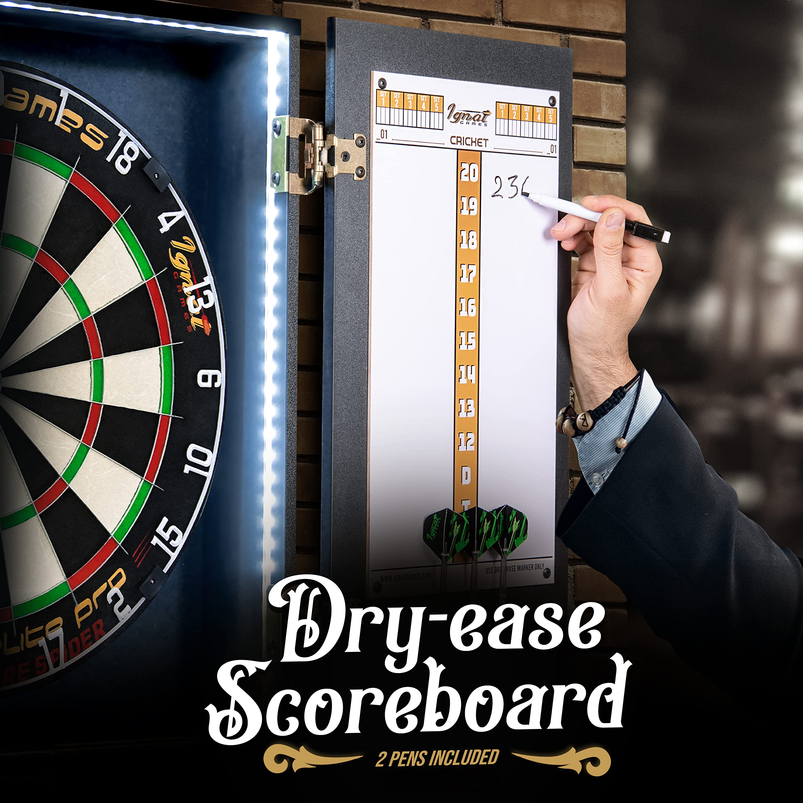 IgnatGames Dart Board Professional Set - Competition Size Kenyan Sisal Dart Board for Adults with 6 Professional Steel Darts - Staple-Free Ultra-Thin Wire Spider Dartboard + Accessories & Mounting Kit