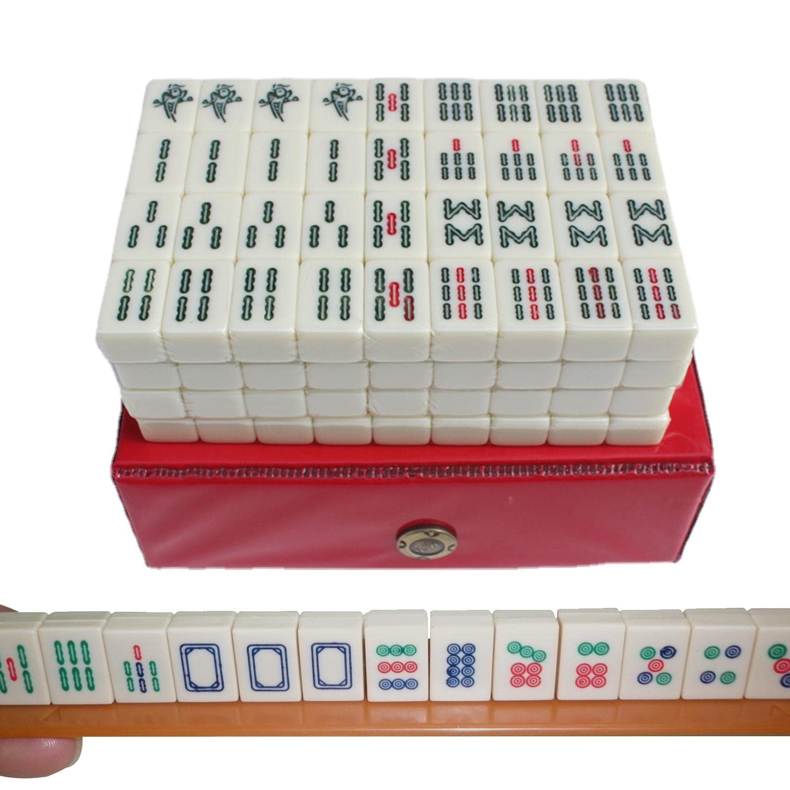 Mahjong Game Set, Chinese Traditional Mah Jong Game Set with 144 Mini Tiles, White Engraved Mini Tiles for Family Gathering Leisure Time