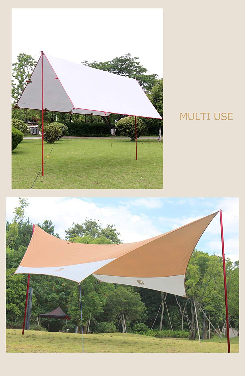 HIKEMAN 2 x Tent Tarp Poles Set Folding Adjustable Dual Size Steel Tent Accessories for Headroom Canopy Porch Awning Sun Sails (2.4)