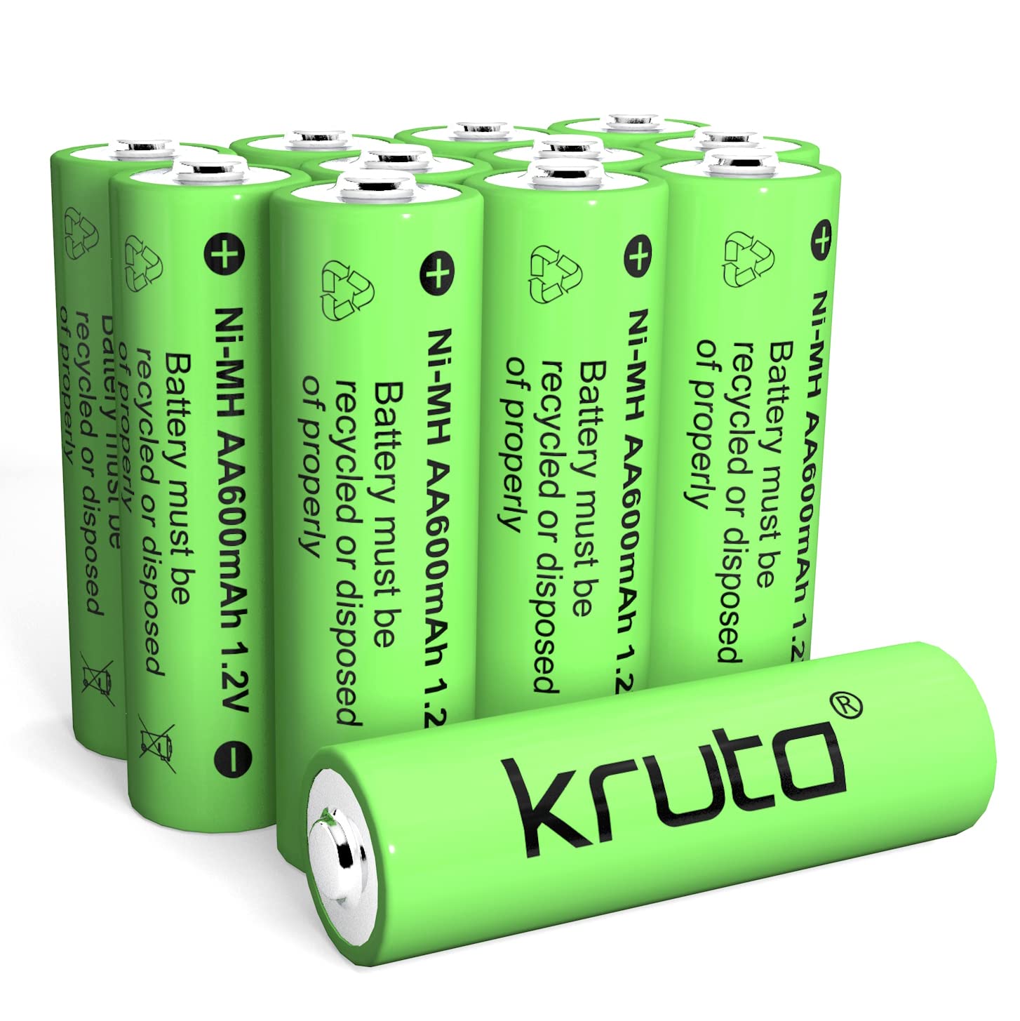 Kruta Solar AA Rechargeable Batteries NiMH 600mAh 1.2v Double A Rechargeable AA Solar Battery for Outdoor Solar Garden Lights, Remotes, Flashlight (AA Pack 12)