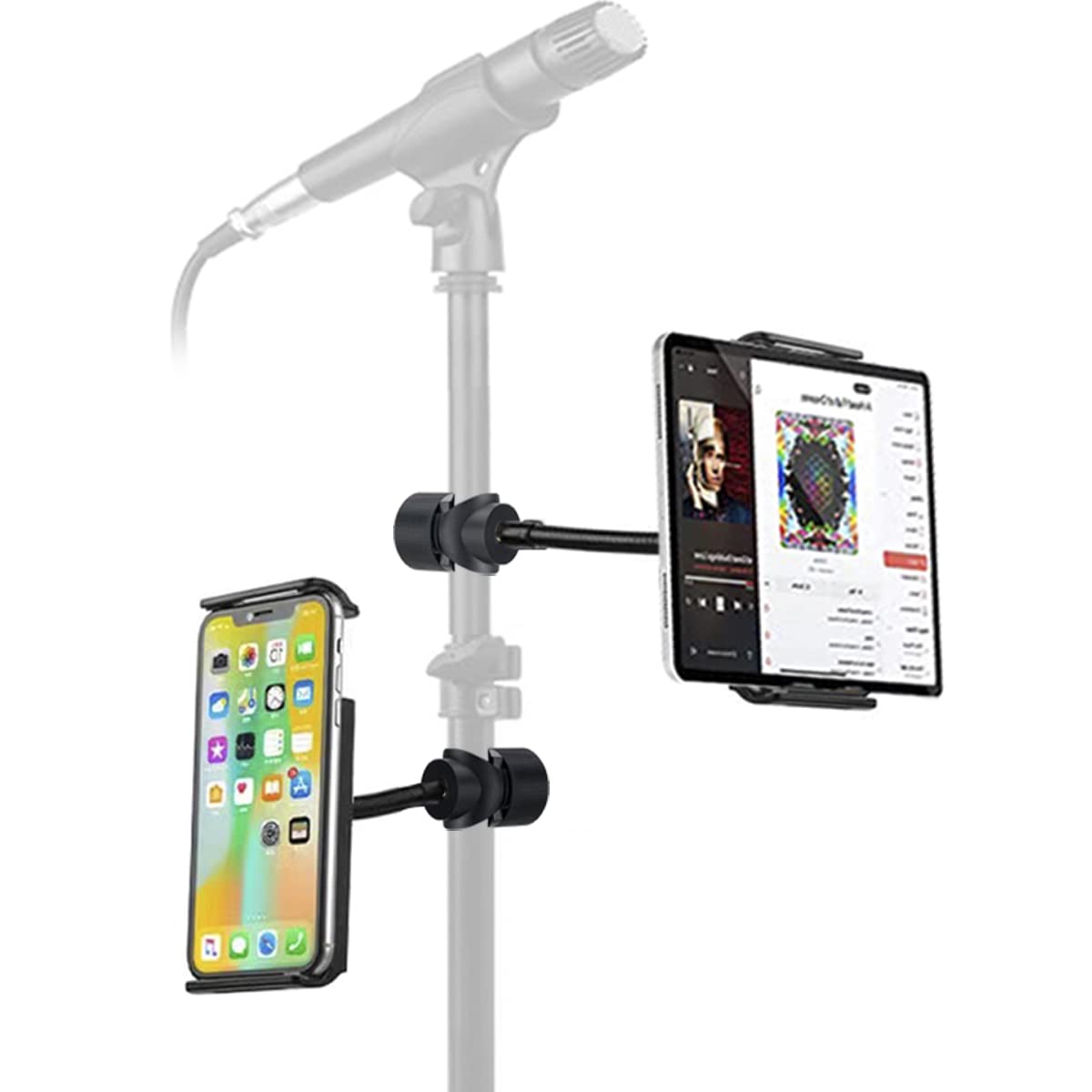 JCWINY Flexible Metal Tube Tablet Stand for Microphone Stand, Compatible with 4.7-12.9 Inch Devices, Easy Installation, No Tools Required