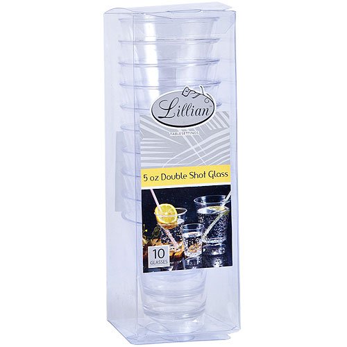 Kingzak Clear Plastic Double Shot Glasses - 5 oz | 10 Drinking Party Cups, Great Disposable Plastic Cups For Party & Home Essentials, Party Supplies, & Kitchen Essentials